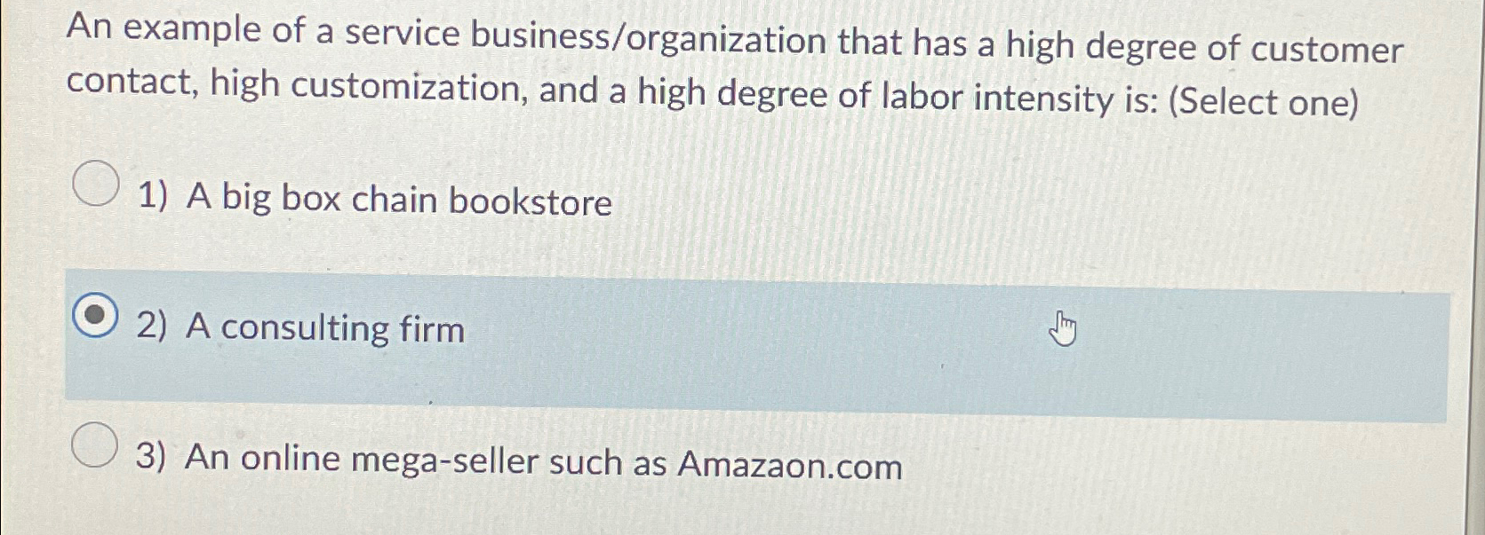 Solved An example of a service business/organization that | Chegg.com