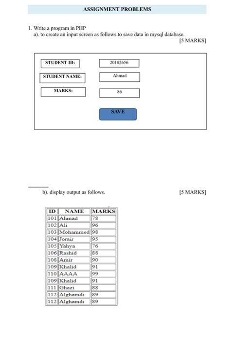 Solved Assignment Problems 1 Write A Program In Php A To 2077