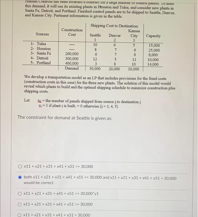 Solved ransen Conrois has been awarded a contract for a | Chegg.com