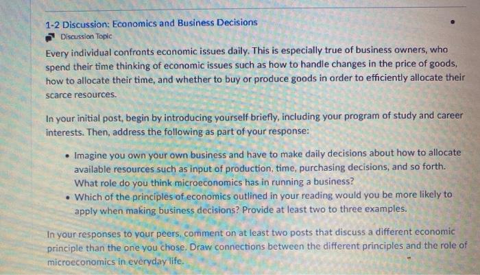 Solved 1-2 Discussion: Economics and Business Decisions | Chegg.com