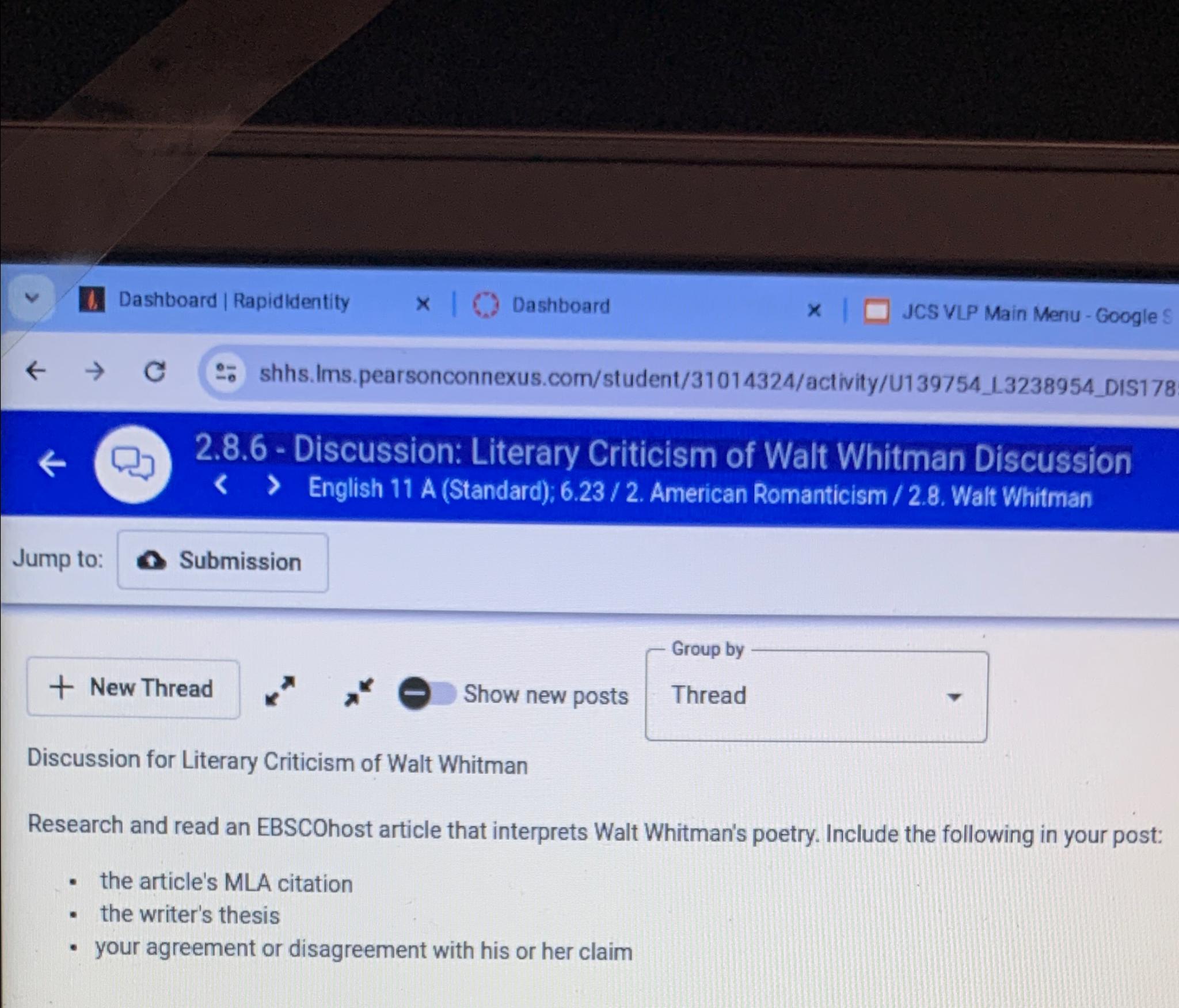 Solved Dashboard | ﻿RapididentityDashboardJCS VLP Main Menu | Chegg.com