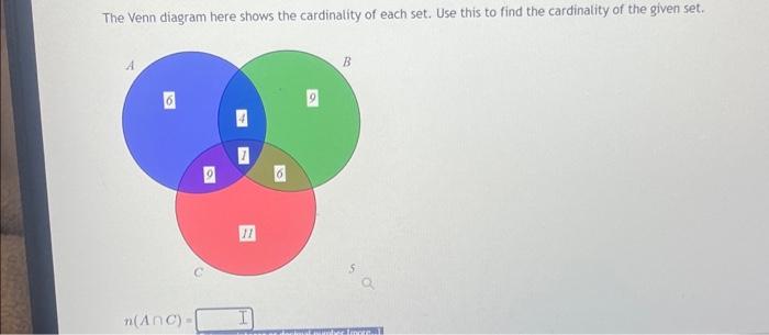 The Venn diagram here shows the cardinality of each | Chegg.com