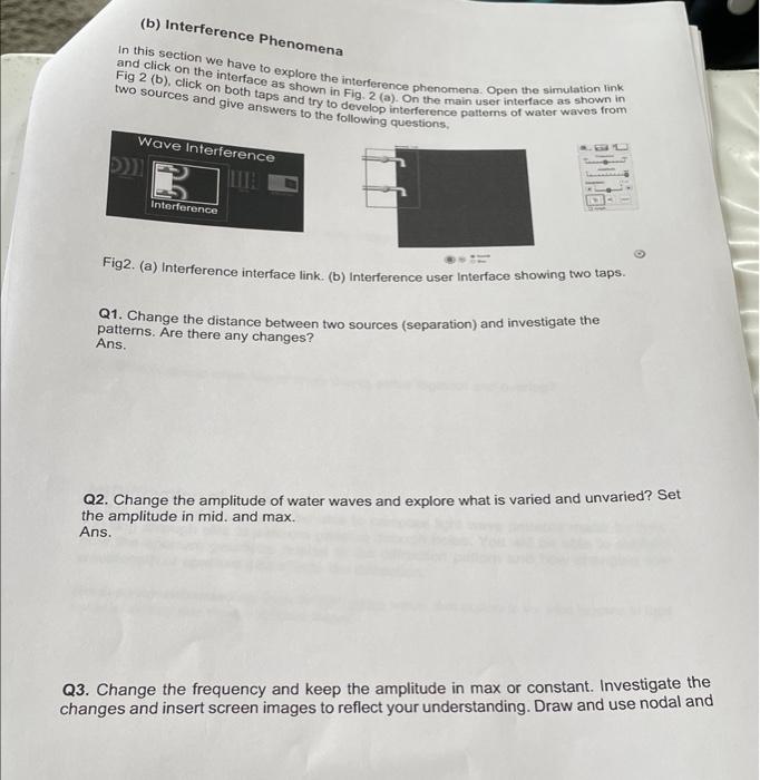 Solved (b) Interference Phenomena In this section we have to | Chegg.com