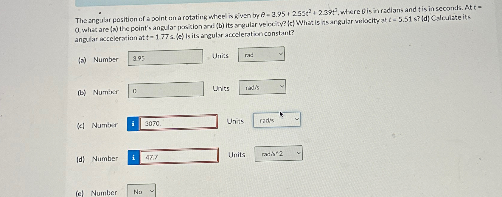 Solved The angular position of a point on a rotating wheel | Chegg.com