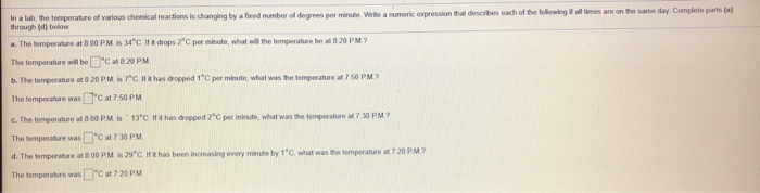 Solved In a lab, the temperature of various chemical | Chegg.com
