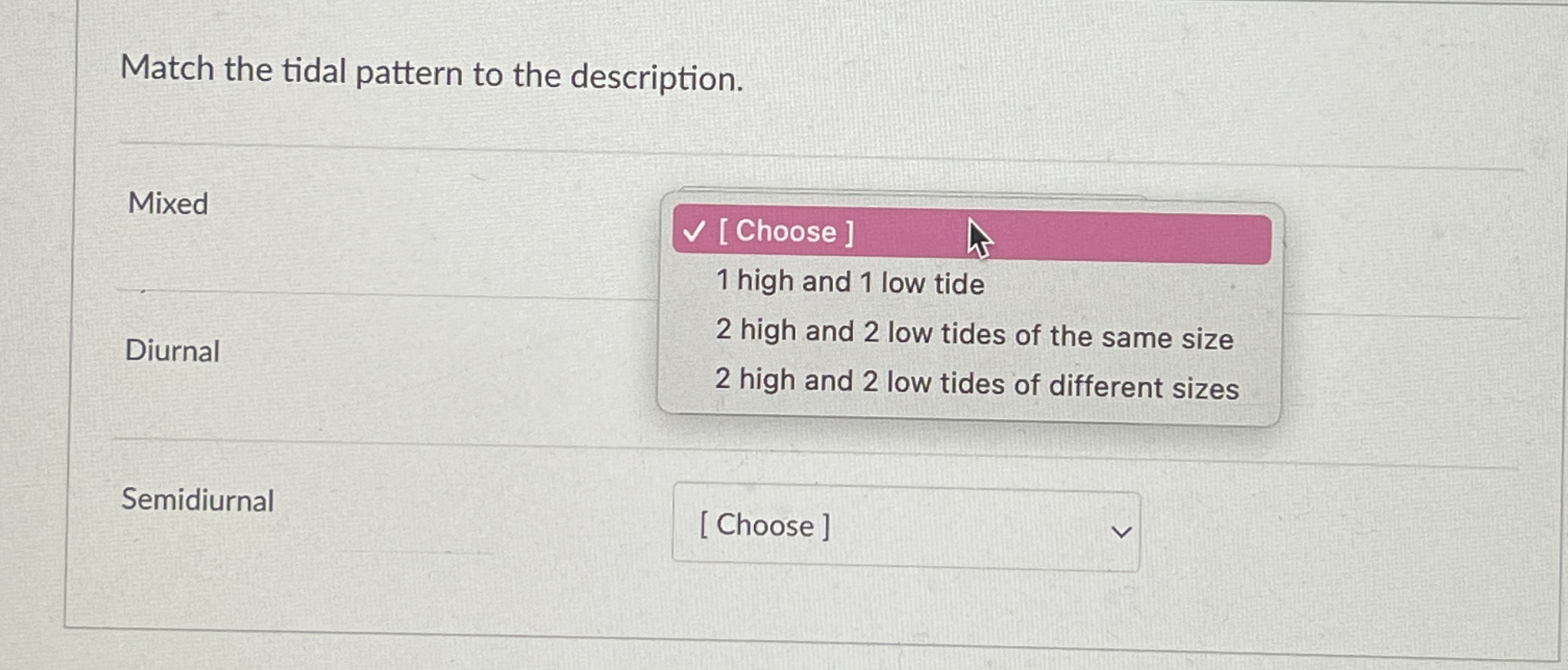 Solved Match the tidal pattern to the | Chegg.com