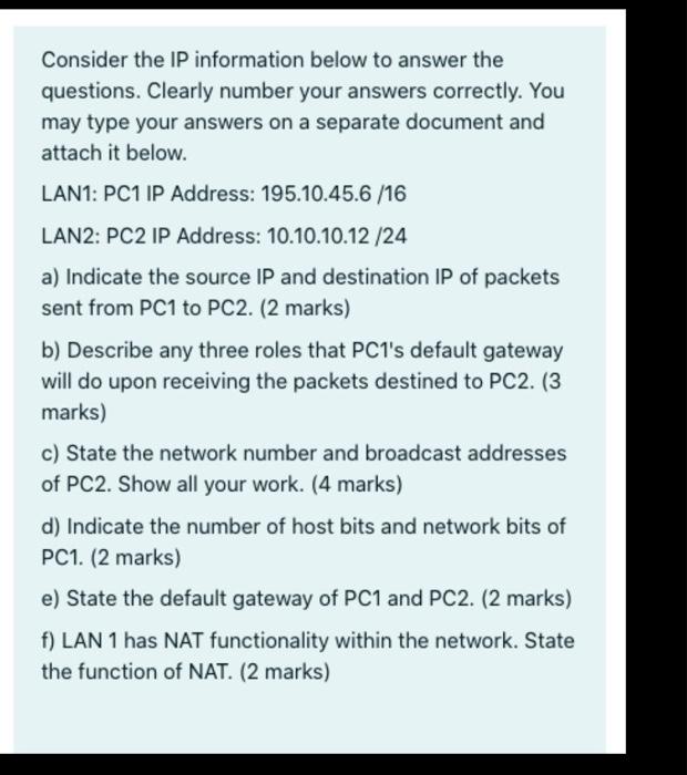 Solved Consider the IP information below to answer the | Chegg.com