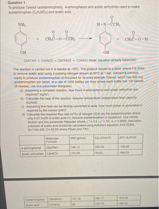Solved Question 1 To produce Tylenol (acetaminophen), | Chegg.com