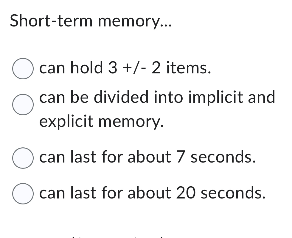 Solved Short-term memory...can hold 3+-2 ﻿items. can be | Chegg.com