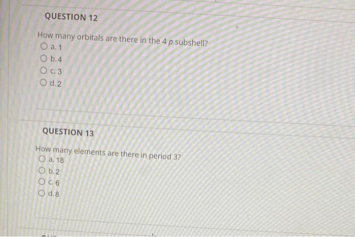 Solved How many orbitals are there in the 4p subshell? a. 1 | Chegg.com