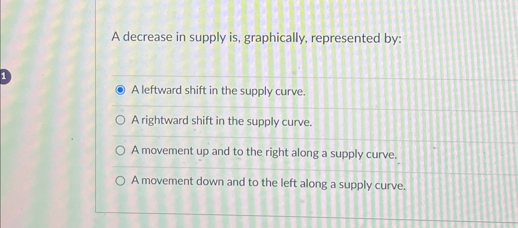 Solved A decrease in supply is, ﻿graphically, represented | Chegg.com
