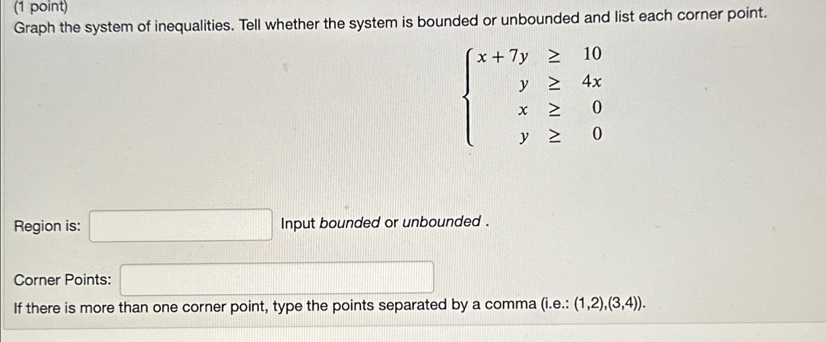 Solved (1 ﻿point)Graph the system of inequalities. Tell | Chegg.com