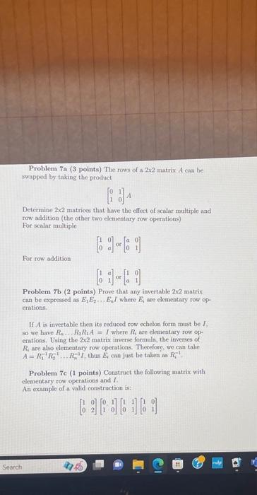 Solved Problem 7a ( 3 points) The rows of a 2×2 matrix. A | Chegg.com
