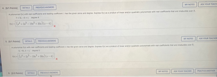 Solved MY NOTES AS YOUR TEACH 4. 10/1 Points DETAILS | Chegg.com