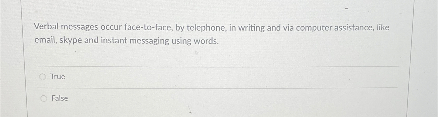 Solved Verbal messages occur face-to-face, by telephone, in | Chegg.com
