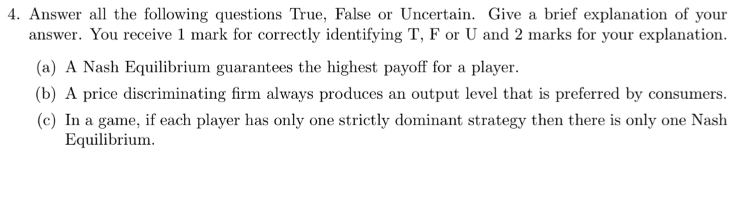 Solved Answer all the following questions True, False or | Chegg.com