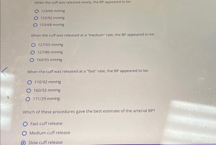 Solved (red) are displayed.When the cuff was released | Chegg.com