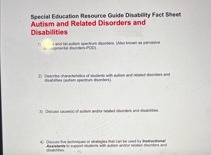 Special Education Resource Guide Disability Fact | Chegg.com