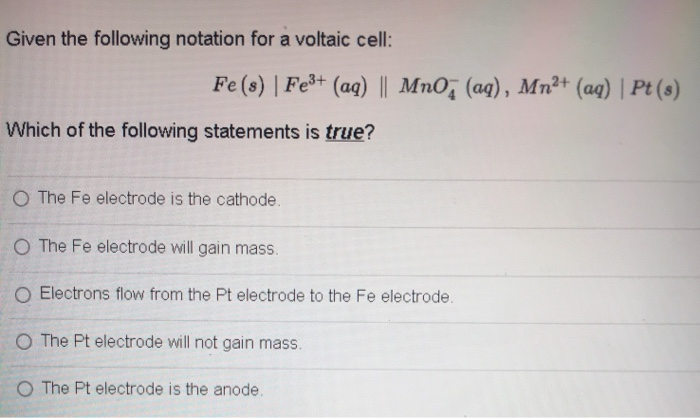 Solved Given the following notation for a voltaic cell: | Chegg.com