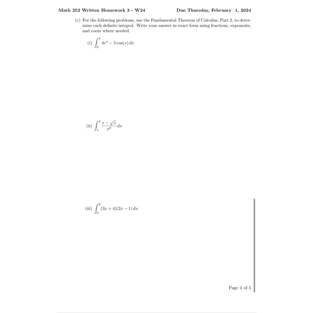 Solved Math 252 ﻿Written Homework 3 - ﻿W24Due Thursday, | Chegg.com