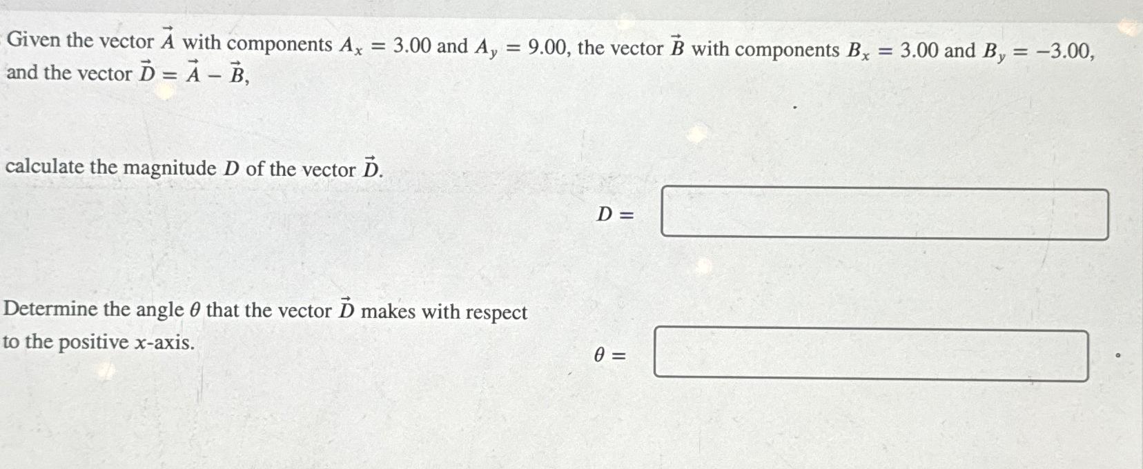 Solved Given the vector vec(A) ﻿with components Ax=3.00 ﻿and | Chegg.com