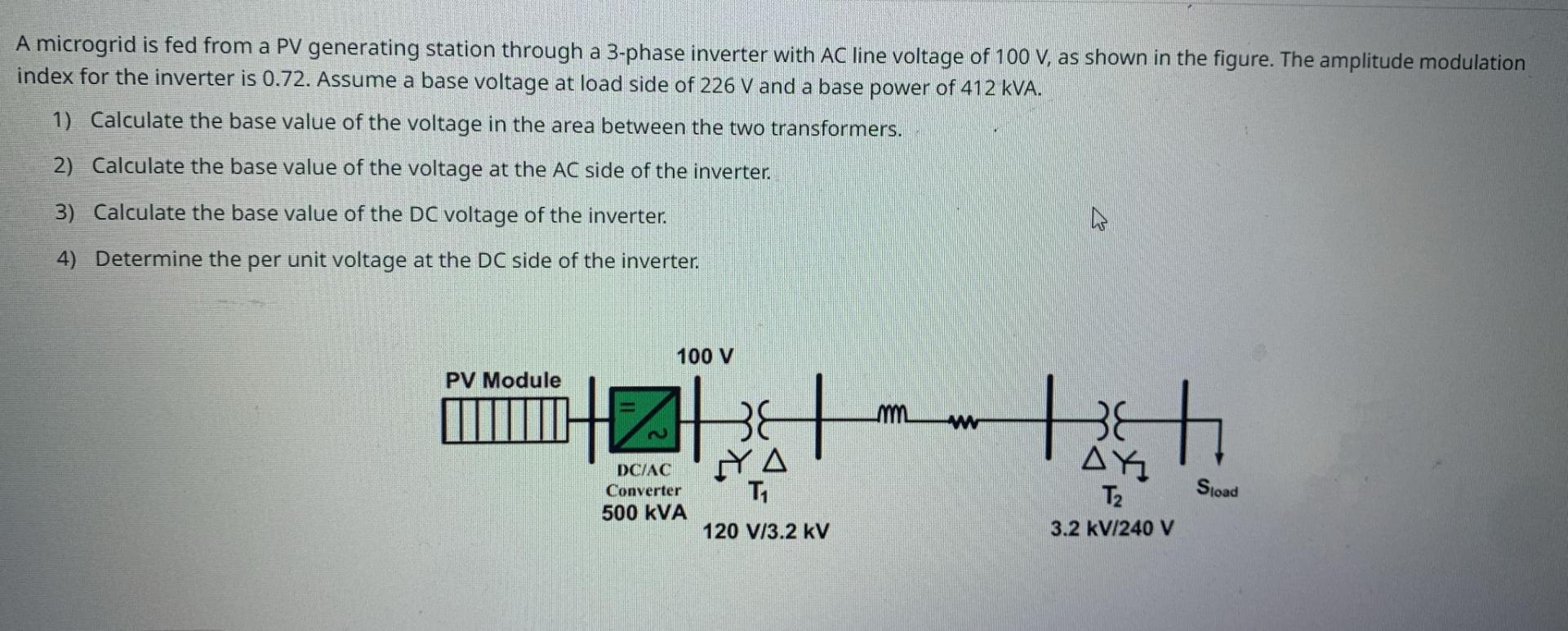 Solved A microgrid is fed from a PV generating station | Chegg.com
