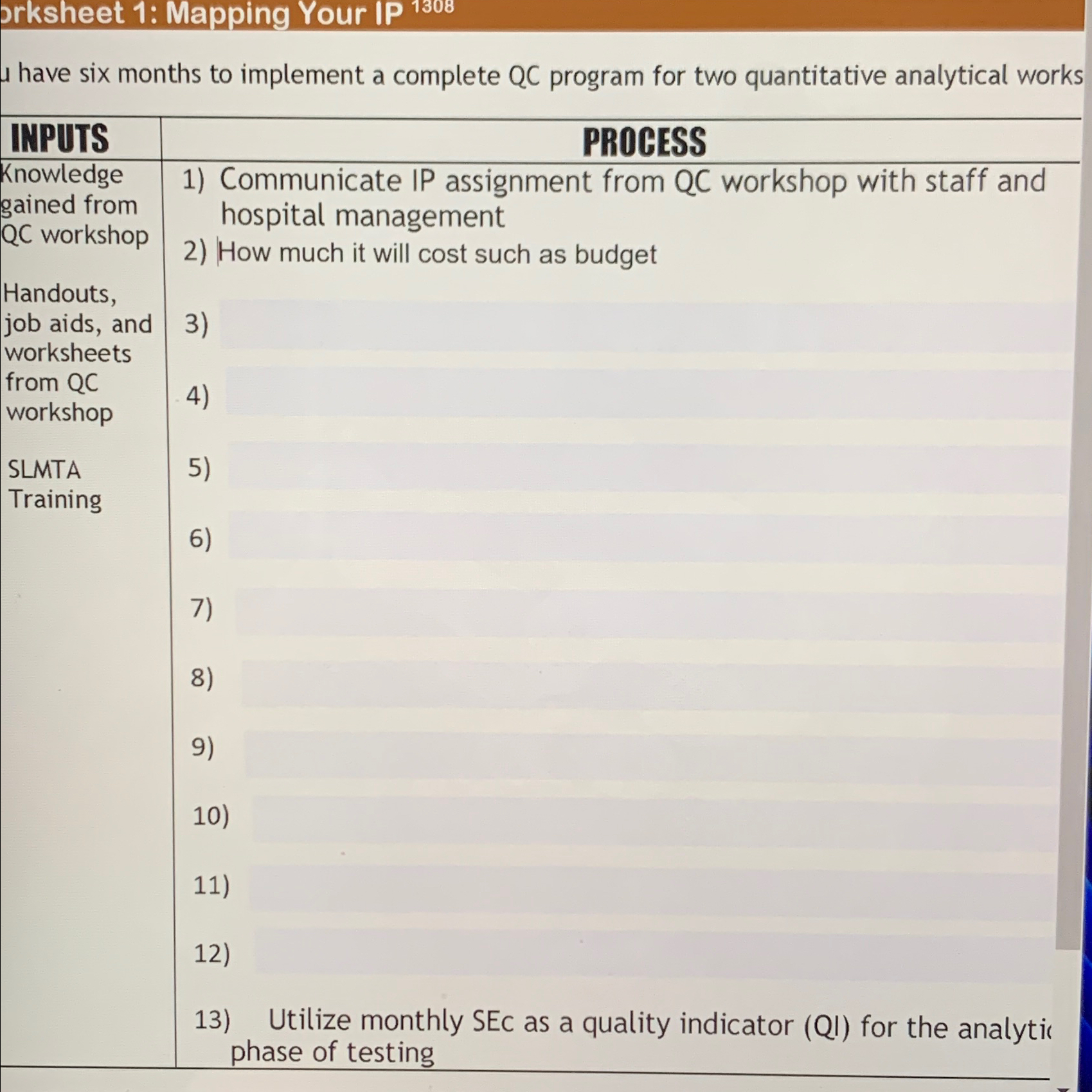 Solved have six months to implement a complete QC program | Chegg.com