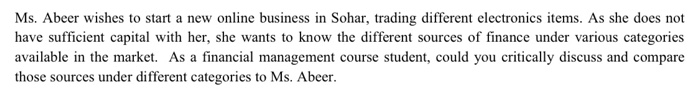 Solved Ms. Abeer wishes to start a new online business in | Chegg.com