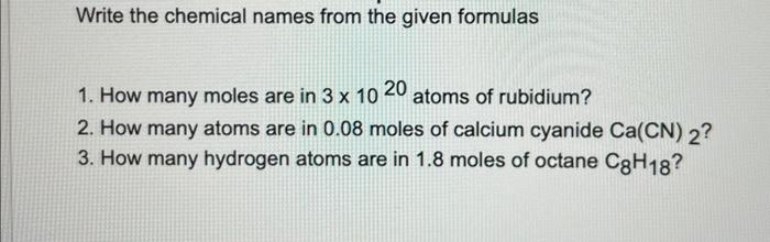 Solved Write the chemical names from the given formulas 1. | Chegg.com