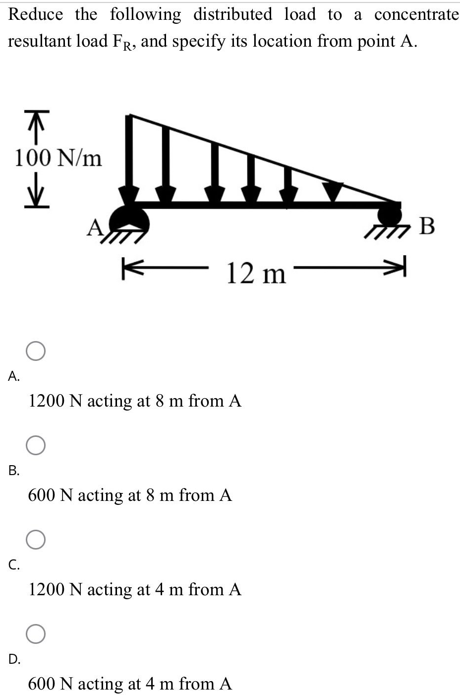 Solved Reduce the following distributed load to a | Chegg.com