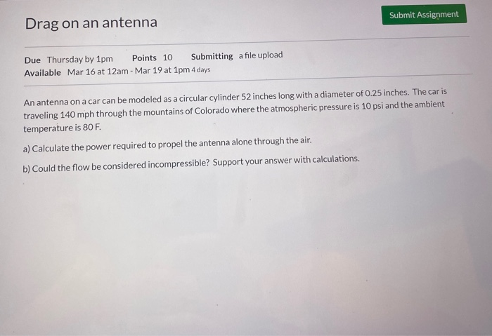 Solved Drag on an antenna Submit Assignment Due Thursday by | Chegg.com