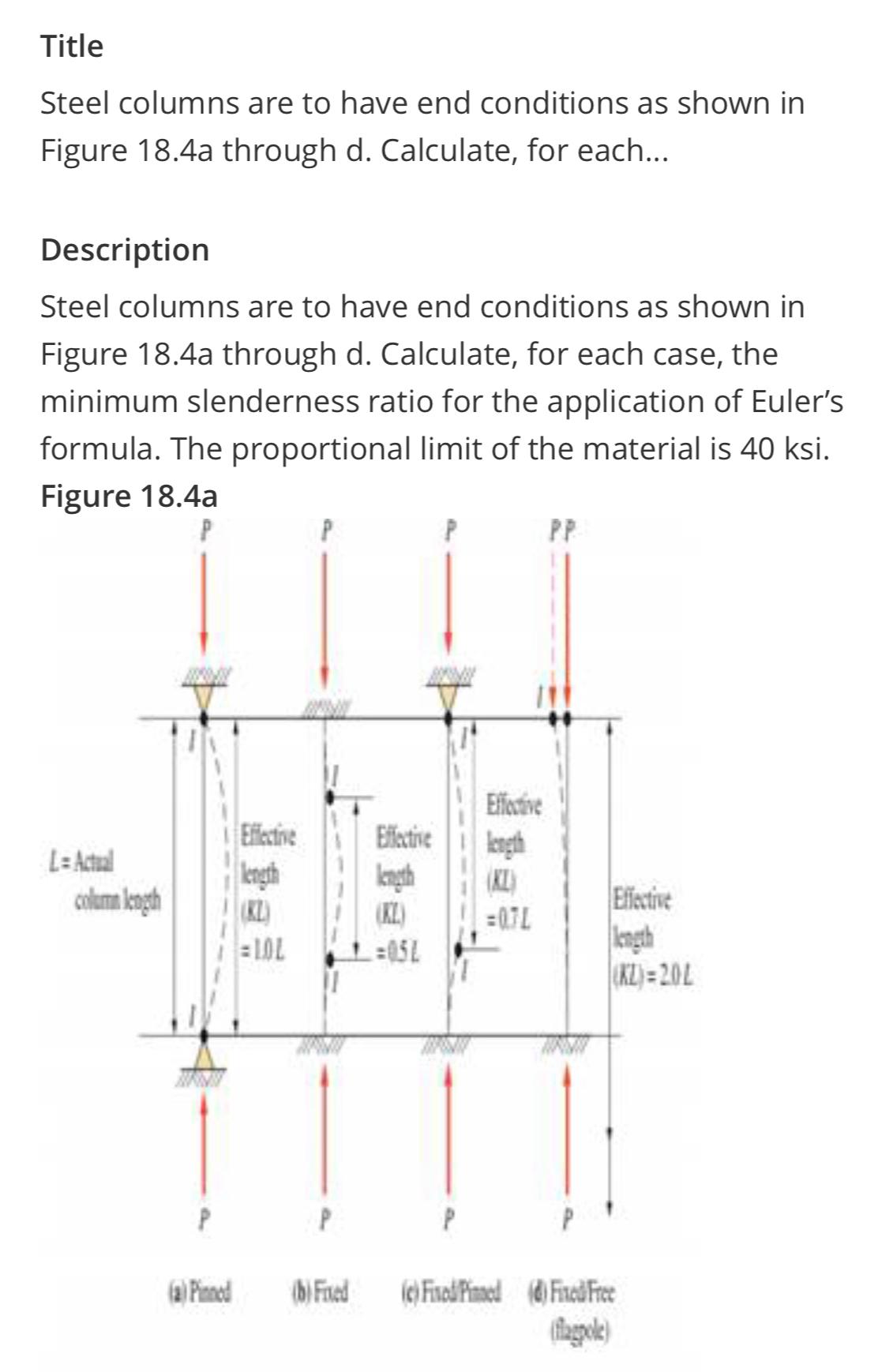 Solved TitleSteel columns are to have end conditions as | Chegg.com