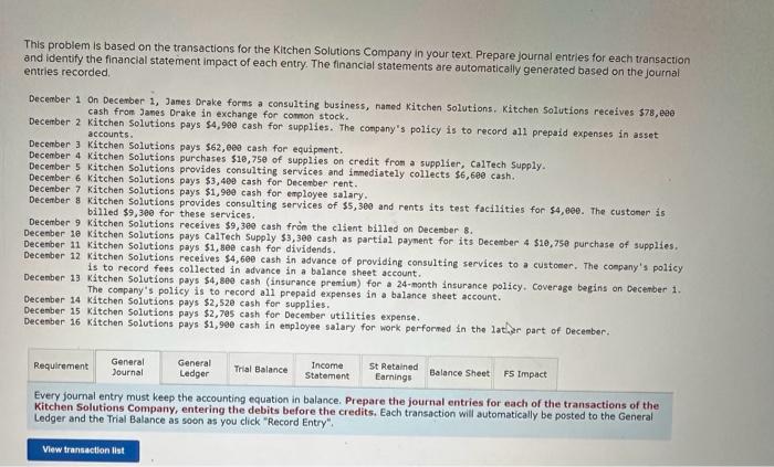 Solved This problem is based on the transactions for the | Chegg.com