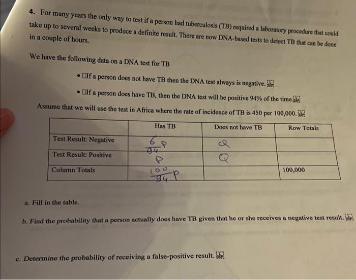 Solved 4. For many years the only way to test if a person | Chegg.com