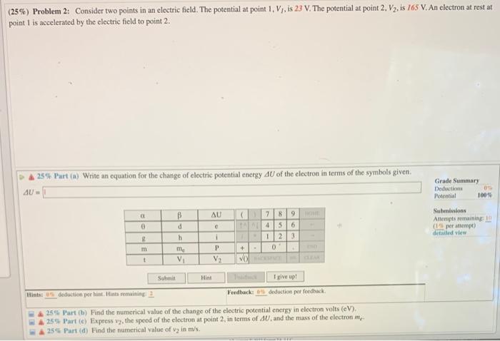 Solved (25\%) Problem 2: Consider two points in an electric | Chegg.com