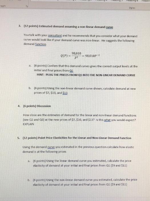 Solved 3. (12 points) Estimated demand assuming a non-linear | Chegg.com