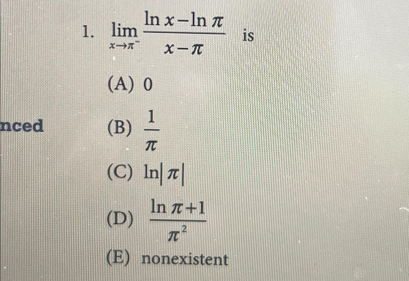 Solved limx→π-lnx-lnπx-π | Chegg.com