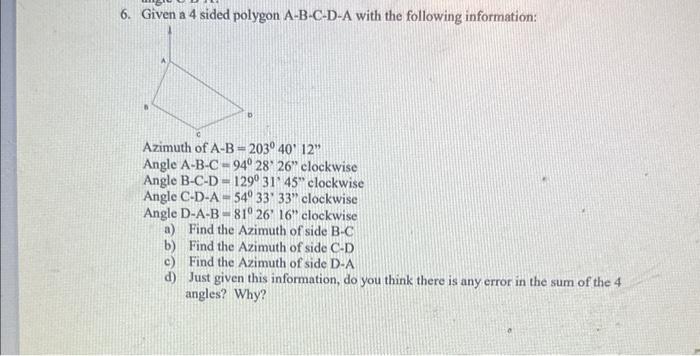 Solved 6. Given a 4 sided polygon A-B-C-D-A with the | Chegg.com