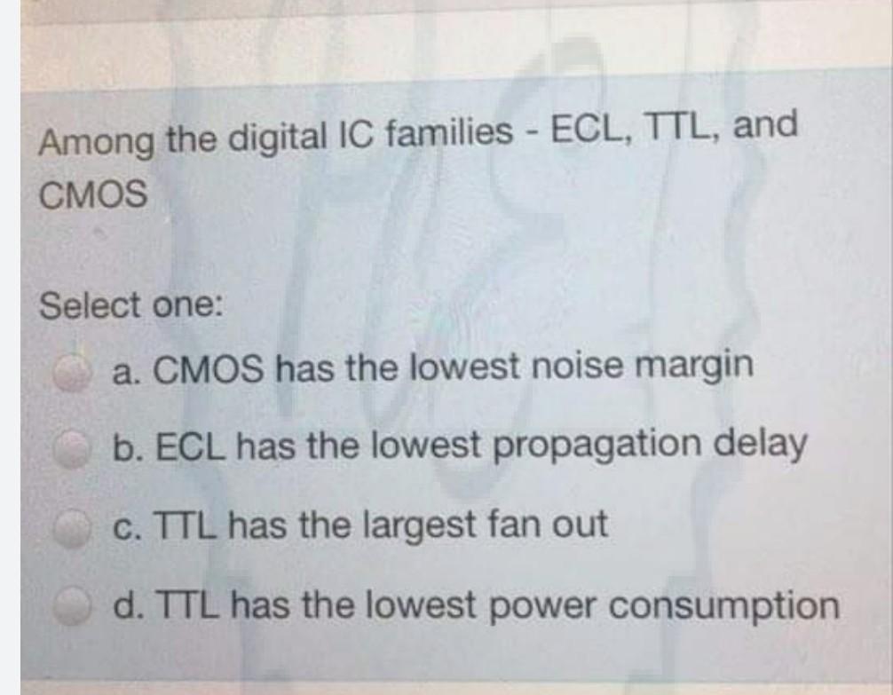 Solved Among the digital IC families - ECL, TTL, and CMOS | Chegg.com