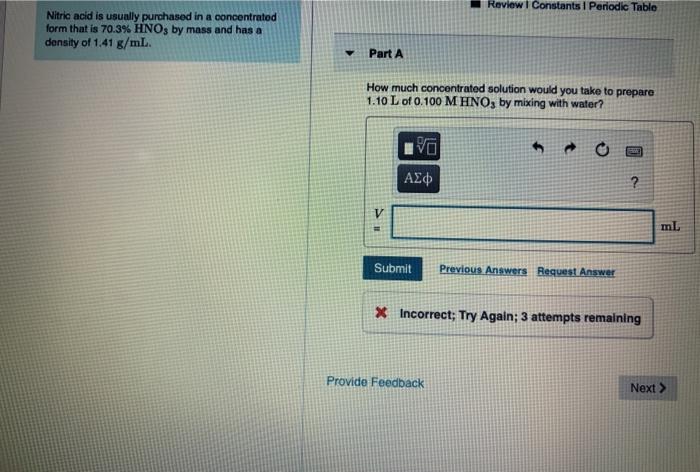 Solved Review 1 Constants Periodic Table Nitric acid is | Chegg.com