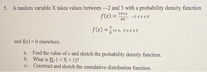 Solved A random variable X takes values between −2 and 3 | Chegg.com