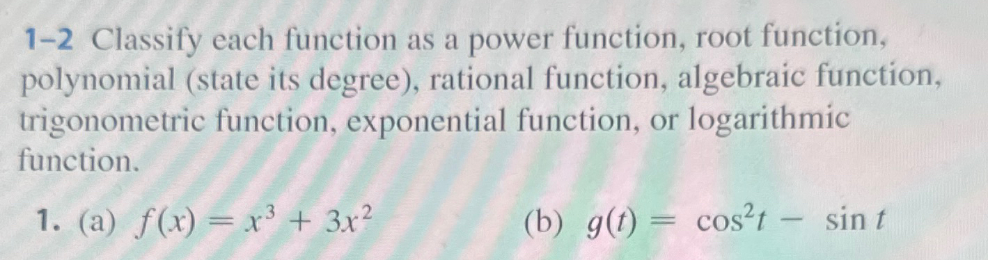Solved 1-2 ﻿Classify each function as a power function, root | Chegg.com