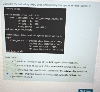 Solved Consider the following VHDL code and identify the | Chegg.com
