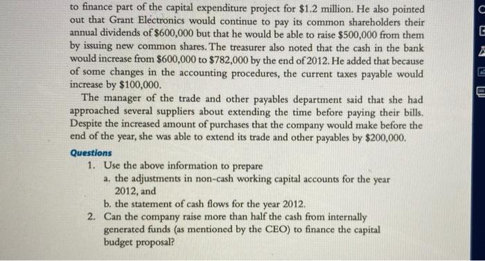 Solved CASE 2: GRANT ELECTRONICS INC. The management | Chegg.com