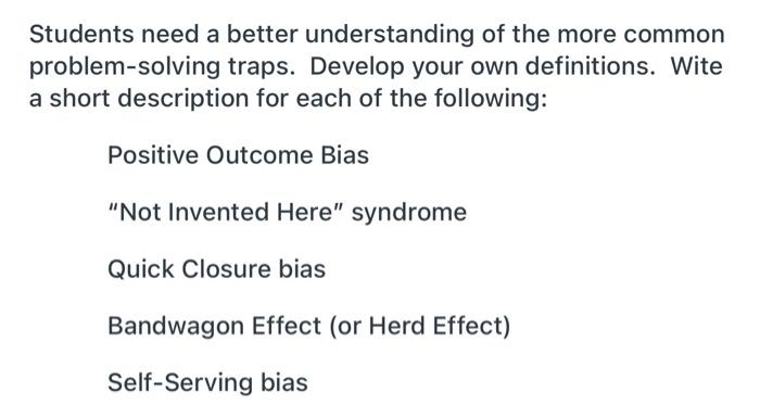 Solved Students need a better understanding of the more | Chegg.com