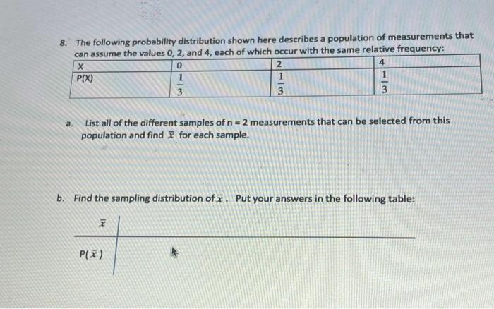 Solved 8. The following probability distribution shown here | Chegg.com