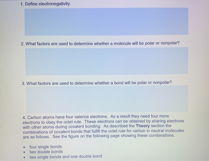 Solved 1. Define electronegativity. 2. What factors are used | Chegg.com