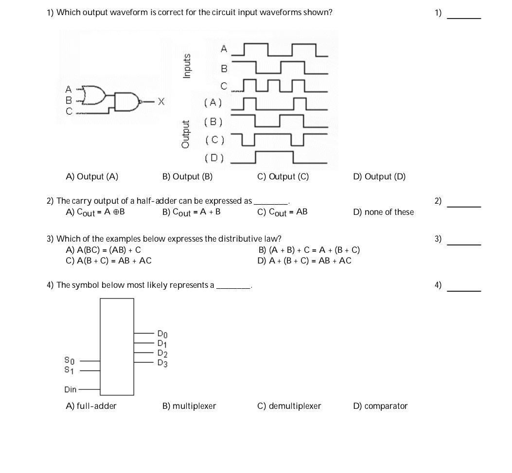 Solved 1 Which Output Waveform Is Correct For The Circuit