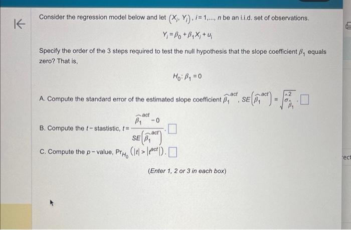 Solved Consider the regression model below and let | Chegg.com