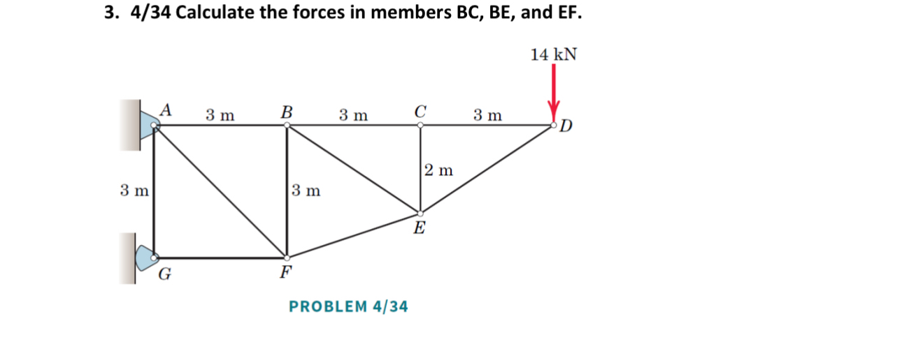 Solved 434 ﻿Calculate the forces in members BC,BE, ﻿and EF. | Chegg.com